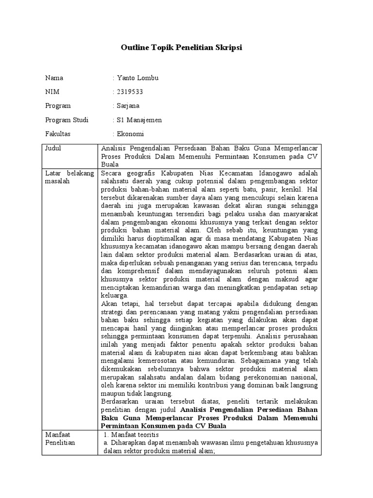 Outline Topik Penelitian Skripsi | PDF