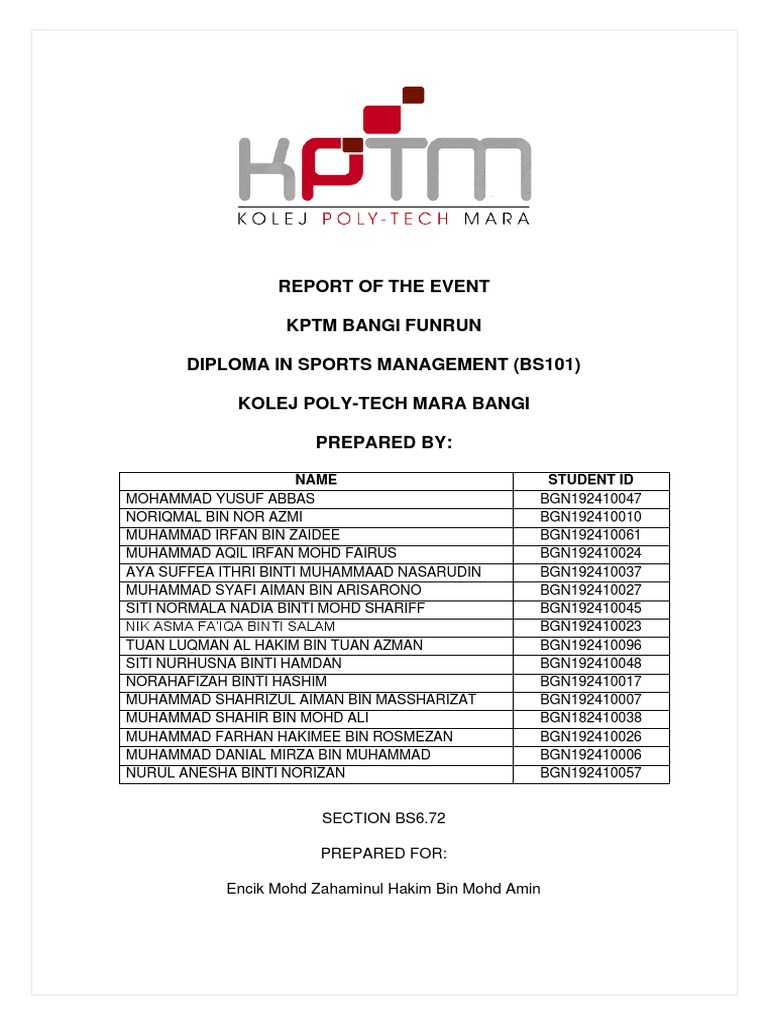 Contoh KPTM Bangi Fun Run Report 2022 - BS6.72 | PDF | Obesity | Physical Fitness