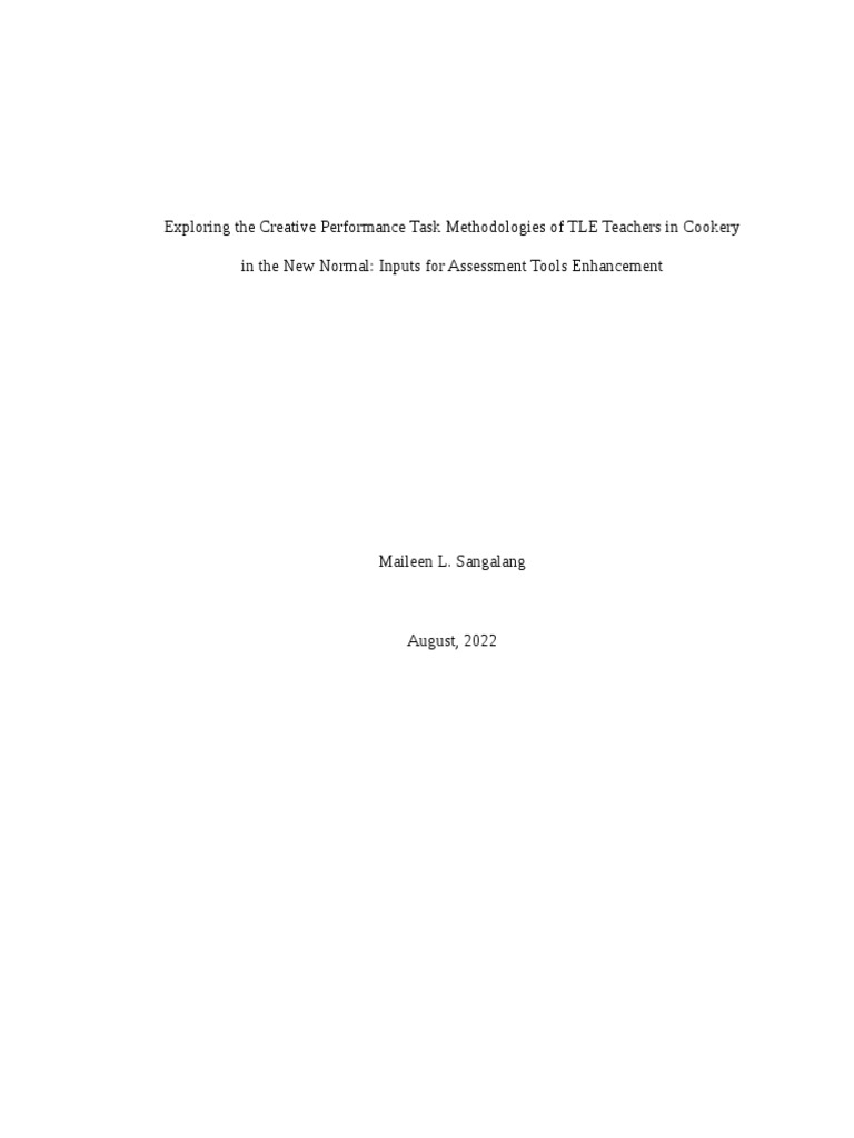 Exploring The Creative Performance Task Methodologies of TLE Teachers in Cookery in TH | PDF ...