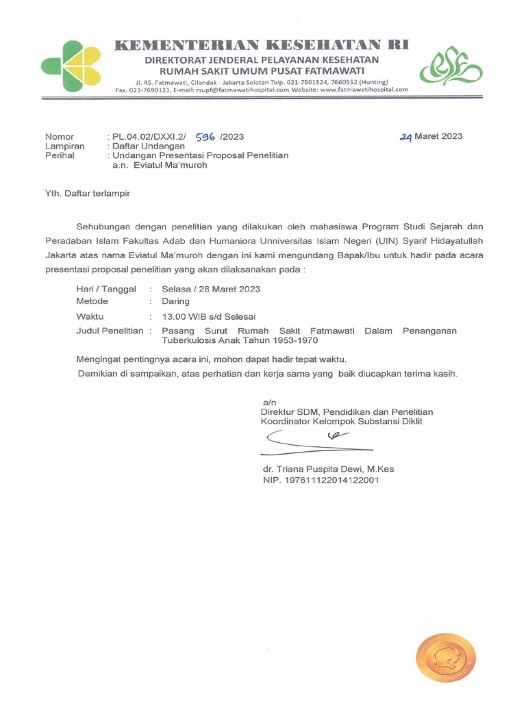 Undangan Presentasi Proposal Penelitian A.N Eviatul Ma'muroh | PDF