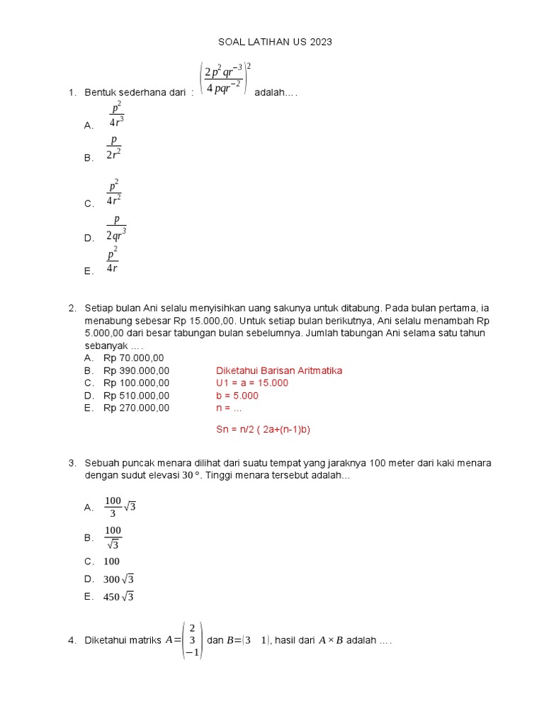 Soal Lat Us 23 | PDF