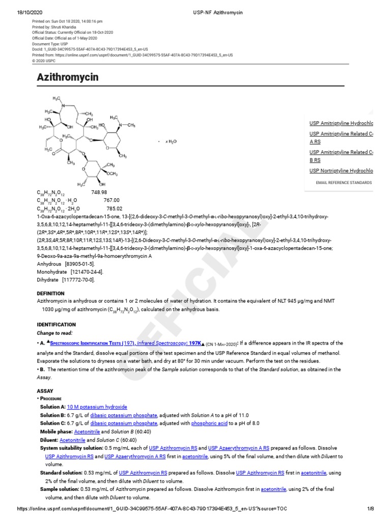 USP NF Azithromycin | Download Free PDF | Chromatography | Chemistry