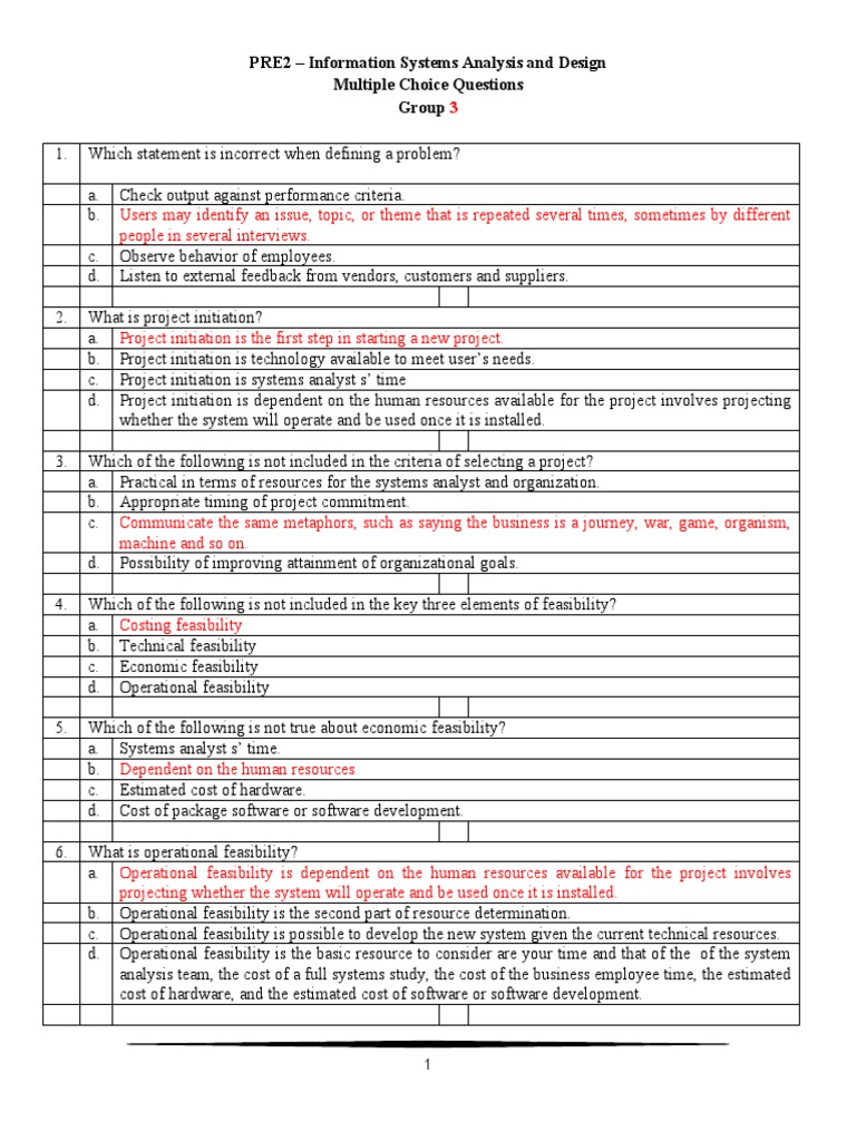 Systems Analysis MCQs | PDF | System | Intelligence Analysis