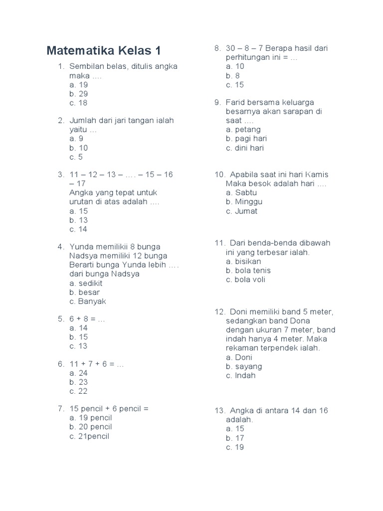 Matematika Kelas 1 | PDF