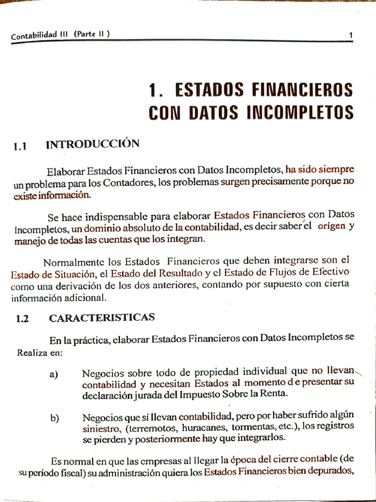 Estados Financieros Con Datos Incompletos | PDF