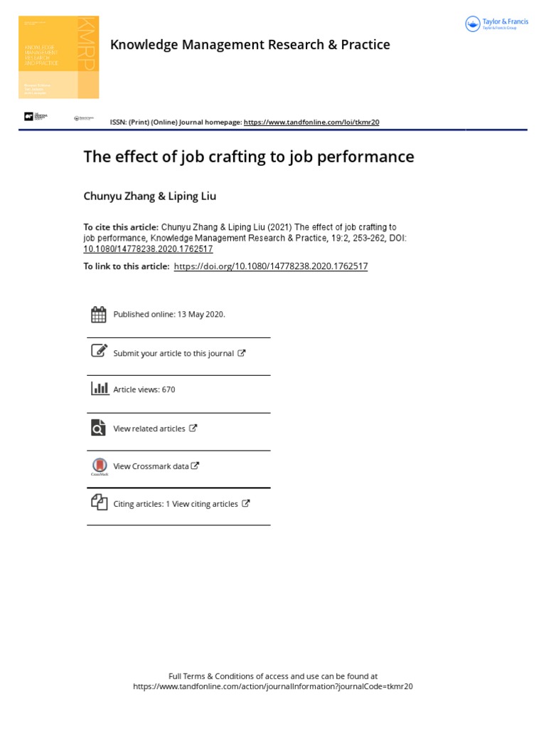 The Effect of Job Crafting To Job Performance | PDF | Cognition | Psychology
