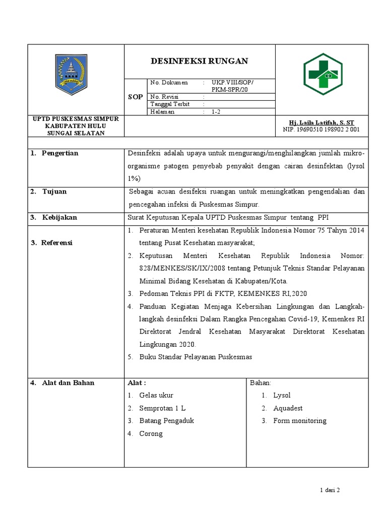 Prosedur Desinfeksi Ruangan Puskesmas | PDF