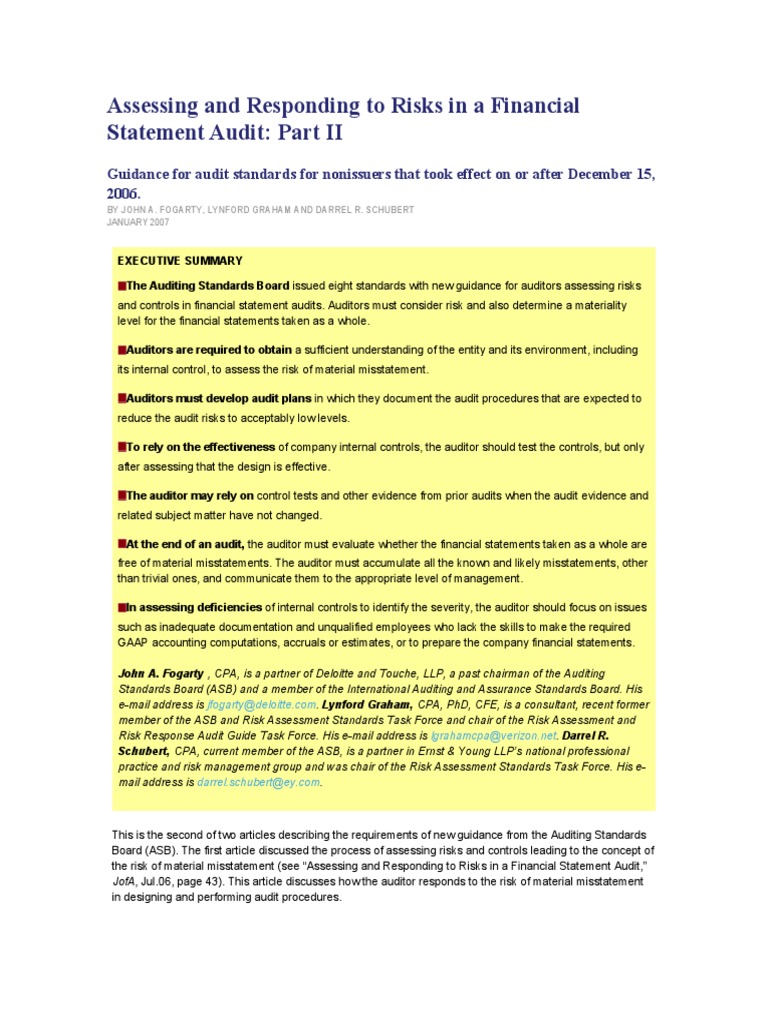 Assessing and Responding To Risks in A Financial Statement Audi Part II ...