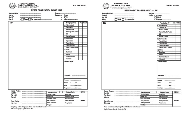 Resep Obat Pasien Rawat Inap | PDF