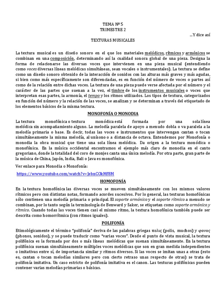 05 Texturas | PDF | Formas musicales | Las artes escénicas