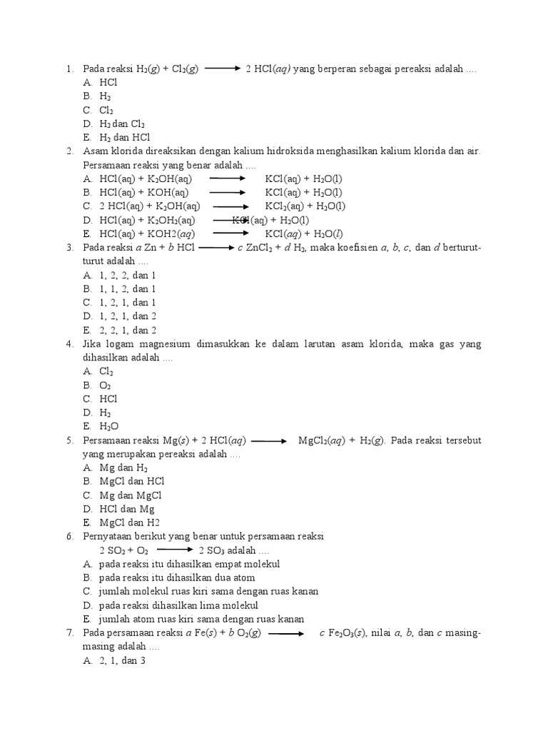 Lat Soal Persamaan Reaksi Dan Hukum Dasar Kimia | PDF