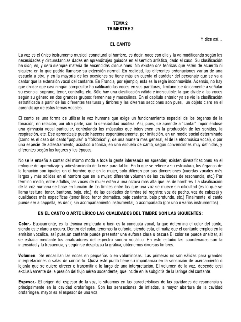 02 El Canto | PDF | Canto | Música vocal