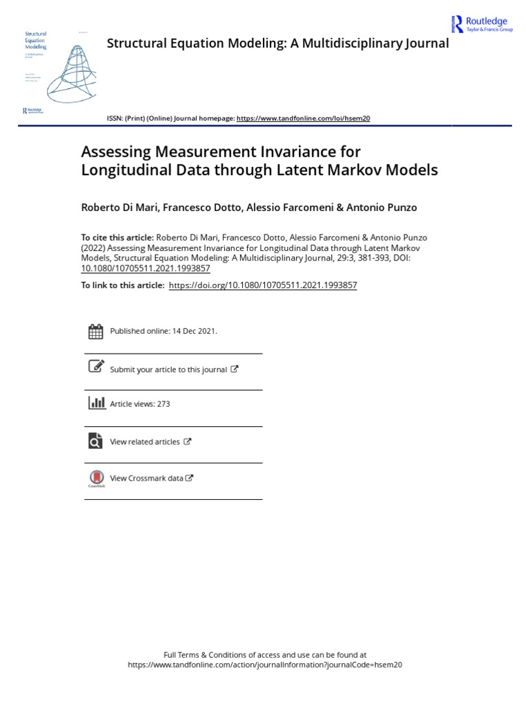 Assessing Measurement Invariance For Longitudinal Data Through Latent Markov Models | PDF | Mean ...