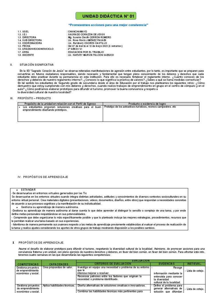 UNIDAD 1 EPT 2DO GRADO Actual | PDF | Aprendizaje | Evaluación