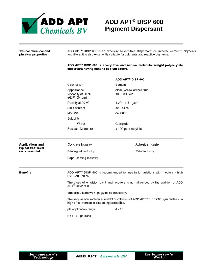 Add Apt DISP 600 Pigment Dispersant | PDF | Paint | Materials