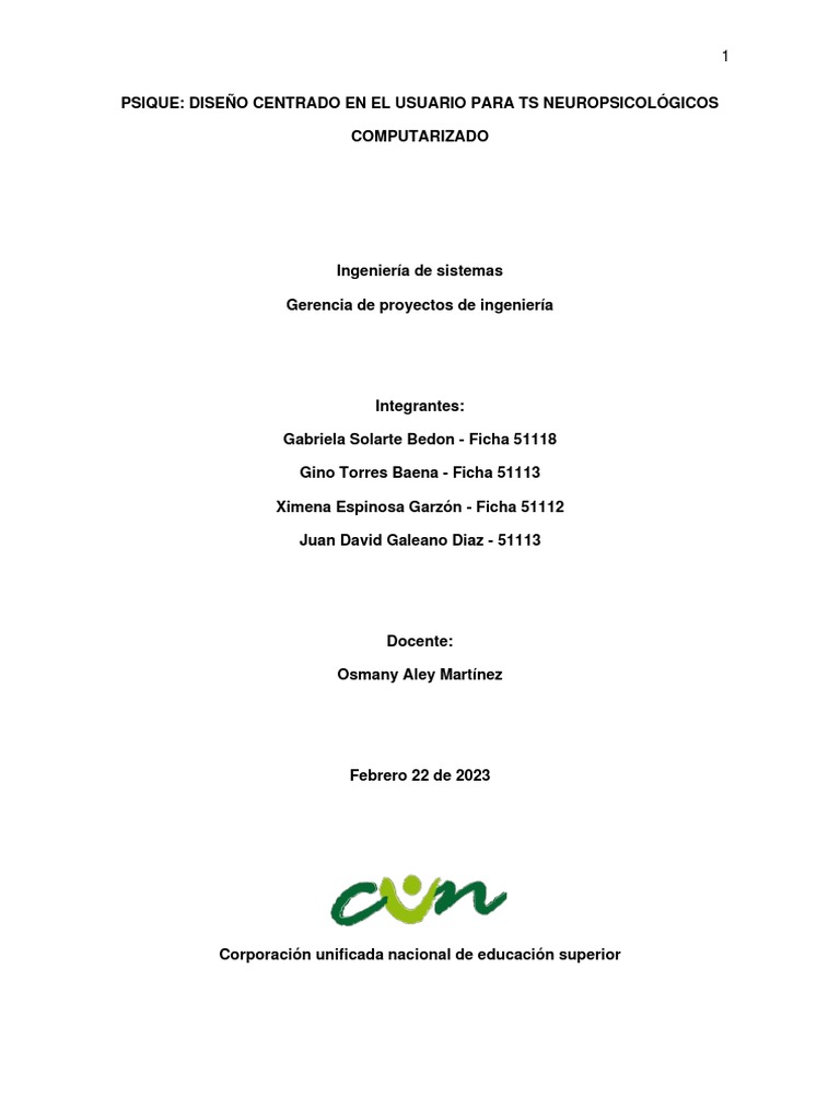 Aca 2 Gerencia de Proyectos - CUN | Descargar gratis PDF | Usabilidad | Experiencia de usuario