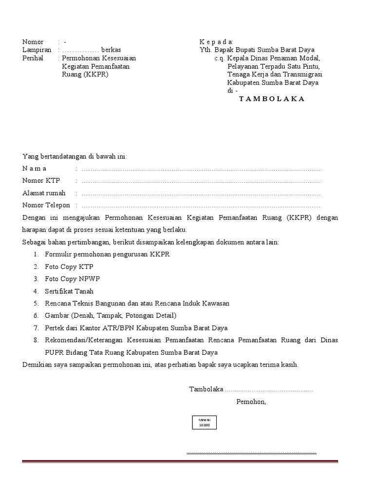 Surat Permohonan KKPR | PDF