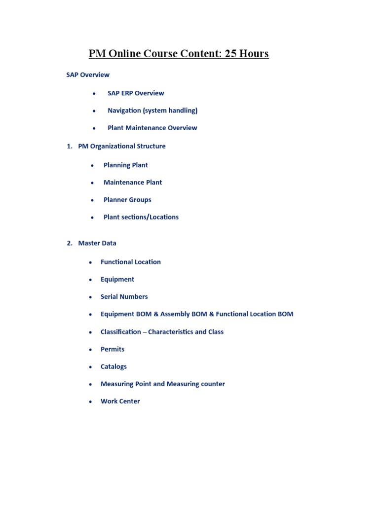 Sap Pm Course Content Pdf Production And Manufacturing Business