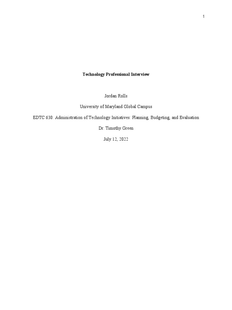 Edtc 630 Technology Professional Interview - Rolls 1 | PDF | Teachers ...