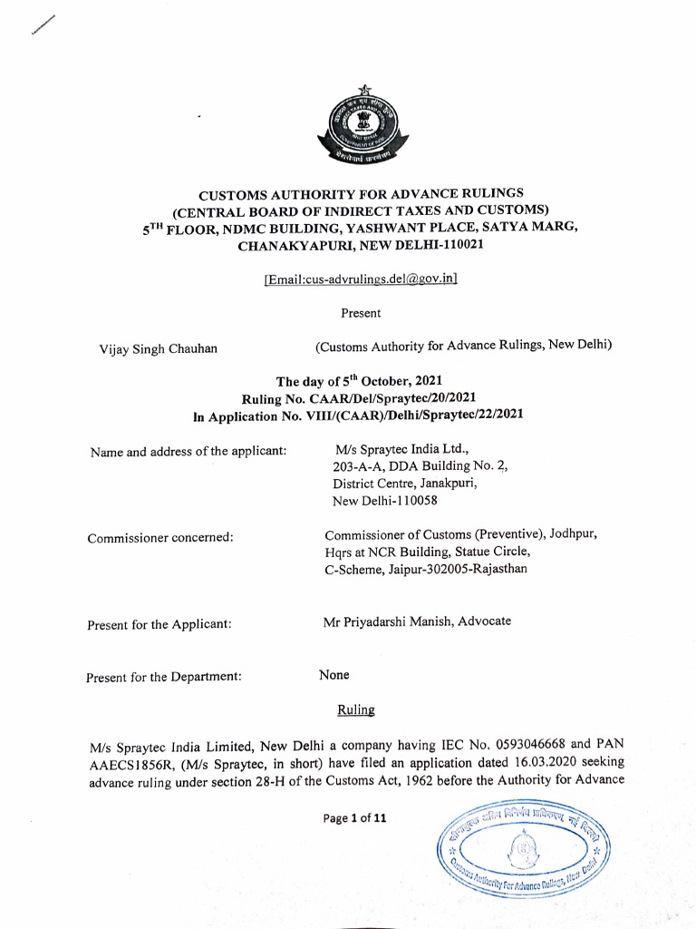Customs Authority Ruling on Aerosol Valve Classification | PDF | Valve ...