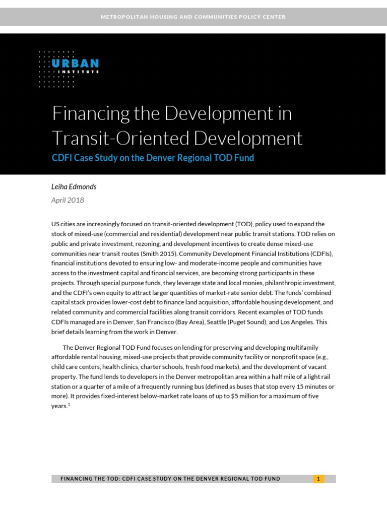 Financing The Development in Transit Oriented Development | PDF | Community Development ...