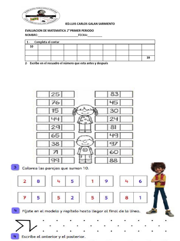 Evaluacion de mATEMATICA 2 GRADO PRIMER PERIODO | PDF