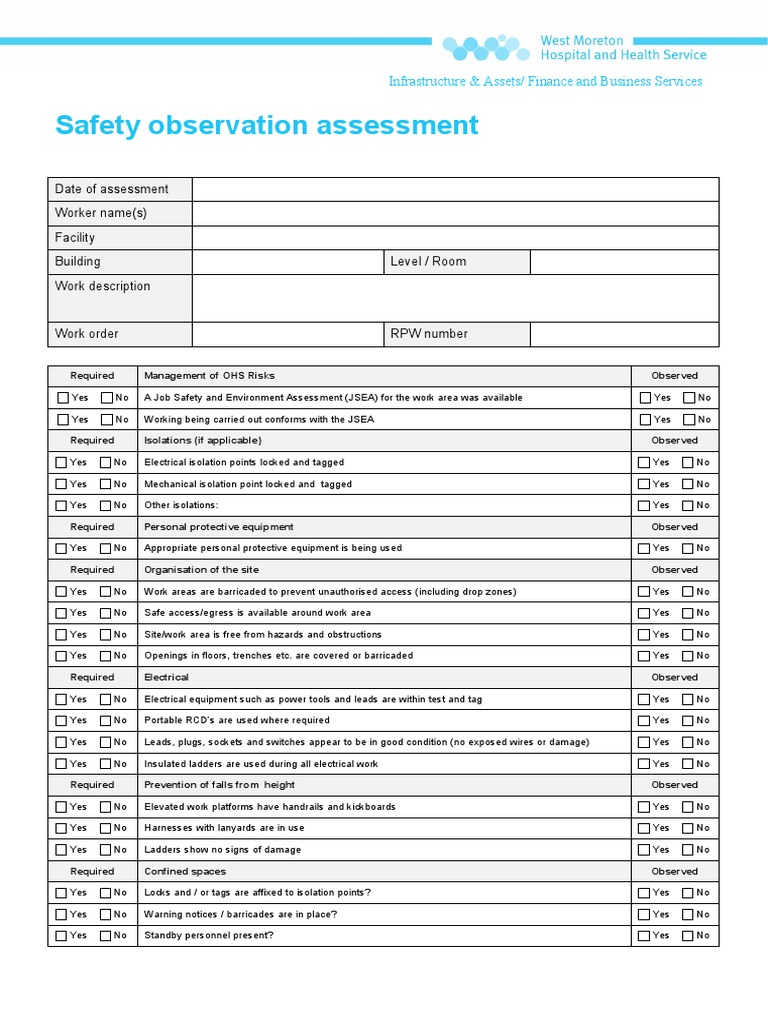 Safety Observation Assessment Template | PDF | Electrical Connector ...