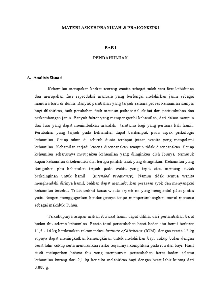 Materi Askeb Pranikah & Prakonsepsi | PDF