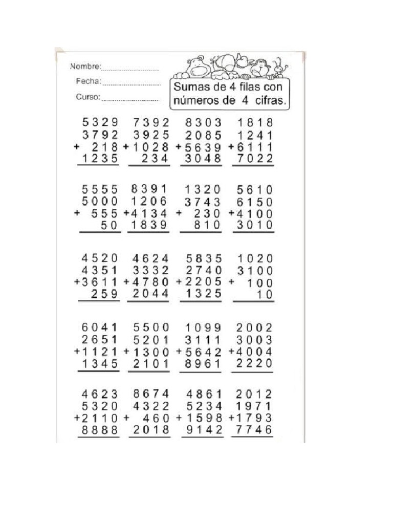 Sumas Math 4 Cifras | PDF