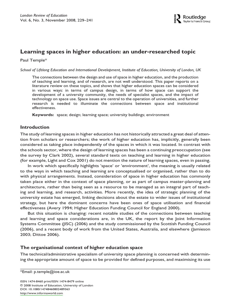 Learning Spaces in Higher Education | PDF | Learning | University