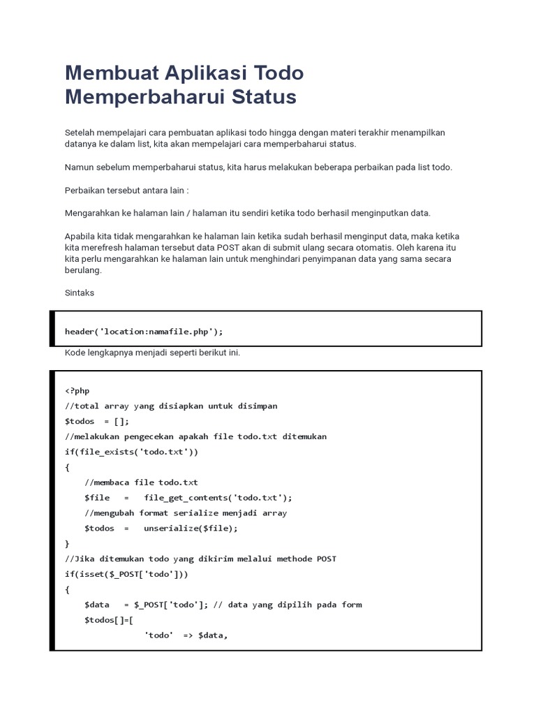Membuat Aplikasi Todo Memperbaharui Status Pdf