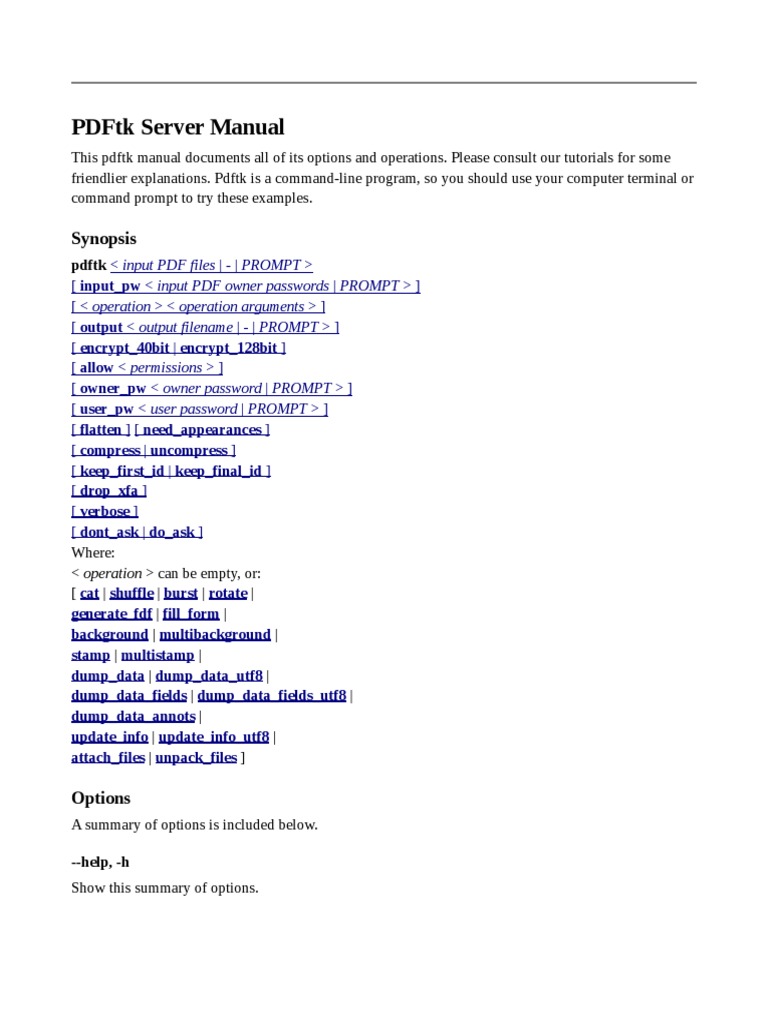 PDFTK Manual | PDF | Xml | Command Line Interface
