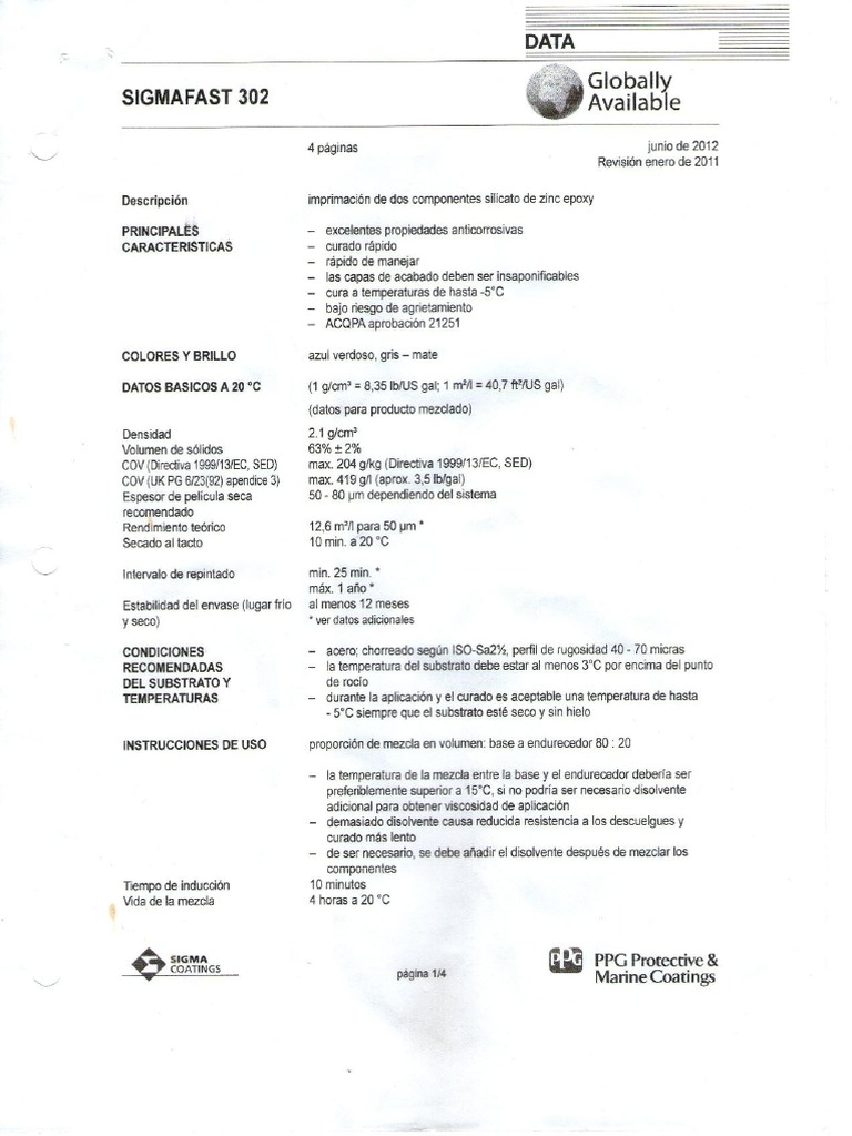 Sigmafast 302 DATA SHEET | PDF