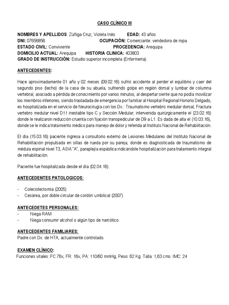 Caso N°3 | PDF | Lesión de la médula espinal | Medicina CLINICA