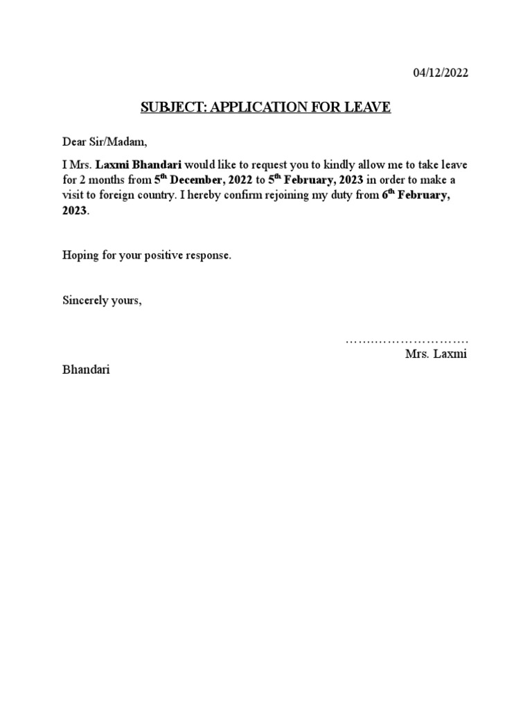 Subject: Application For Leave | PDF