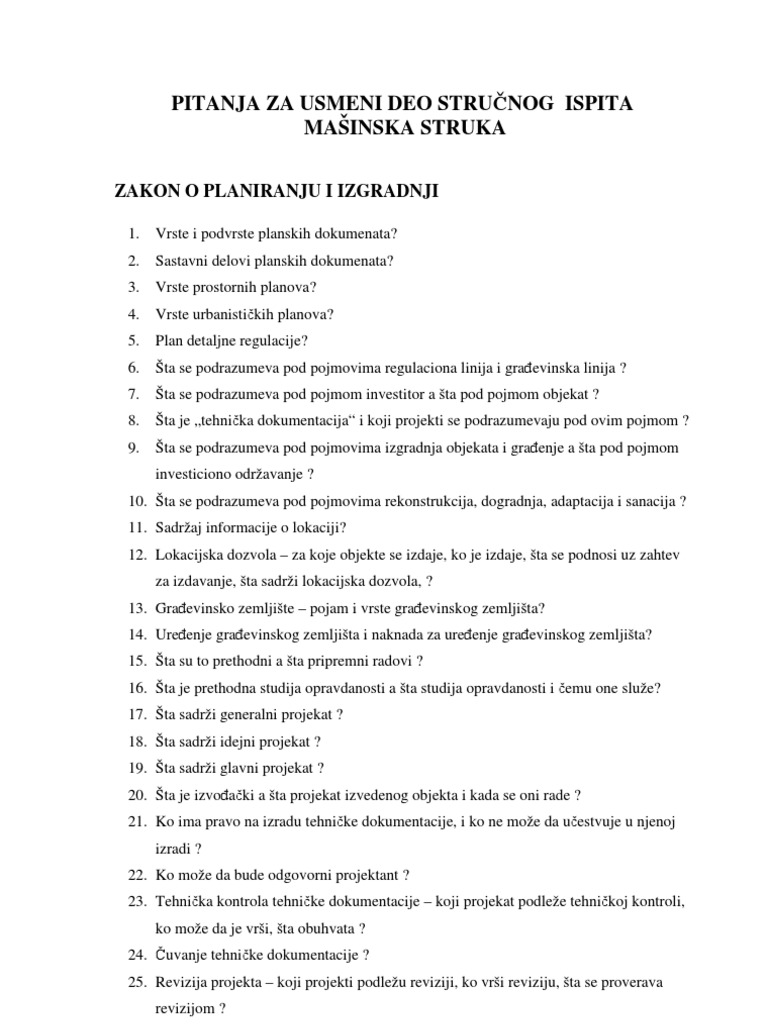 Pitanja Za Pripremu Posebnog Dela Strucnog Ispita | PDF