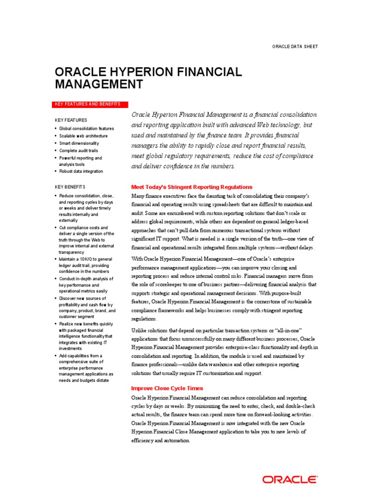 Oracle Hyperion Financial Management: Key Features and Benefits | PDF | Oracle Corporation ...