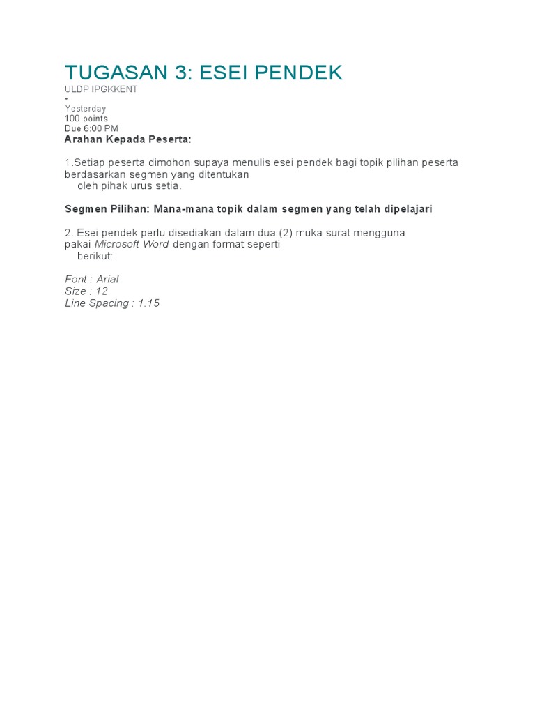 Tugasan 3: Esei Pendek: Arahan Kepada Peserta | PDF
