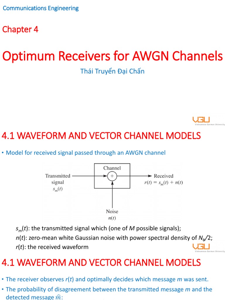 ch4 p1 Optimum Receivers For Awgn Channels | PDF | Algorithms | Statistical Theory
