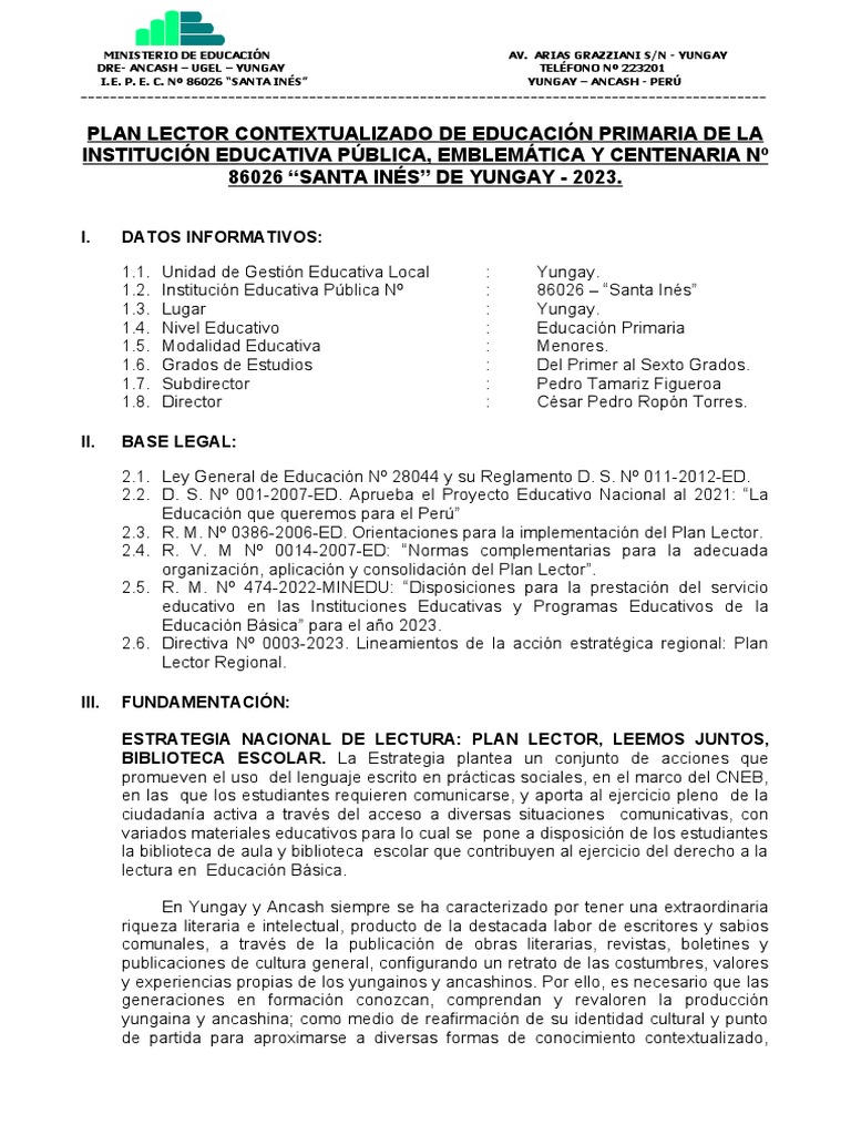 Plan Lector 2023 | PDF | Educación primaria | Comprensión lectora