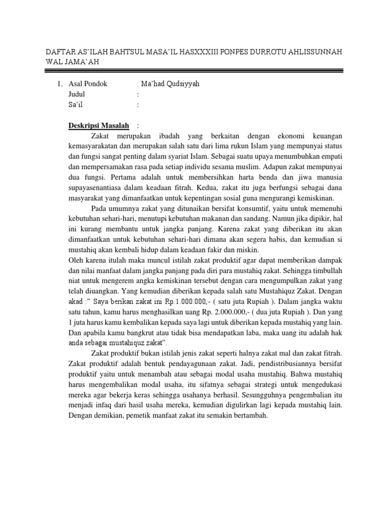 Contoh As'ilah Bahtsul Masa'il | PDF | Ilmu Sosial | Kesehatan Holistik
