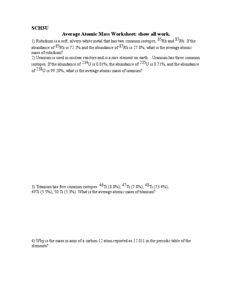 1.1 Isotopes and Average Atomic Mass Answers | PDF | Isotope | Chemical ...