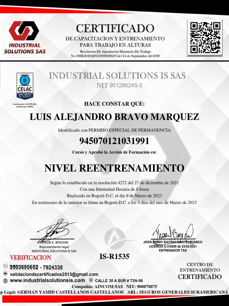 Certificado de Alturas | PDF