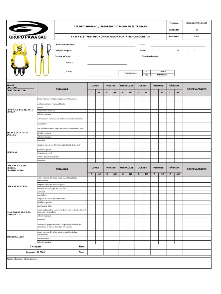 Reg GP Aa 01 006 Check List Arnes | PDF | Materiales | Ingeniería mecánica