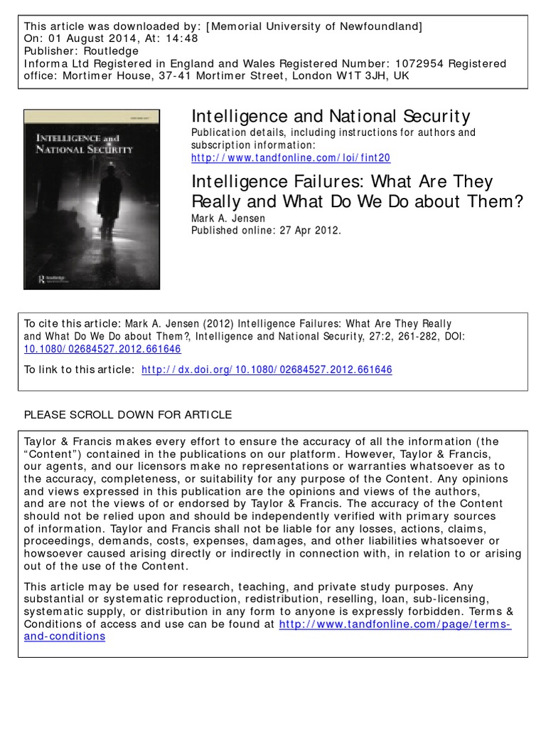 Intelligence Failures What Are They Really and What Do We Do About Them ...