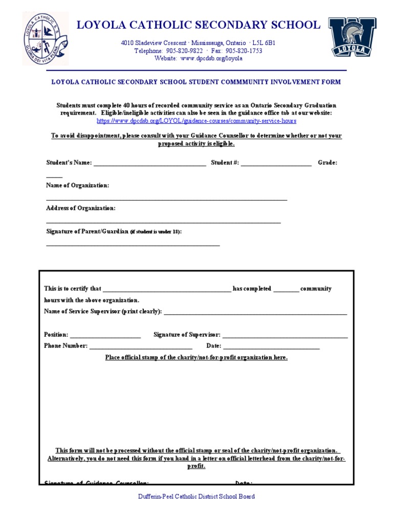 Loyola Community Service Hours Revised Template 20188 | PDF