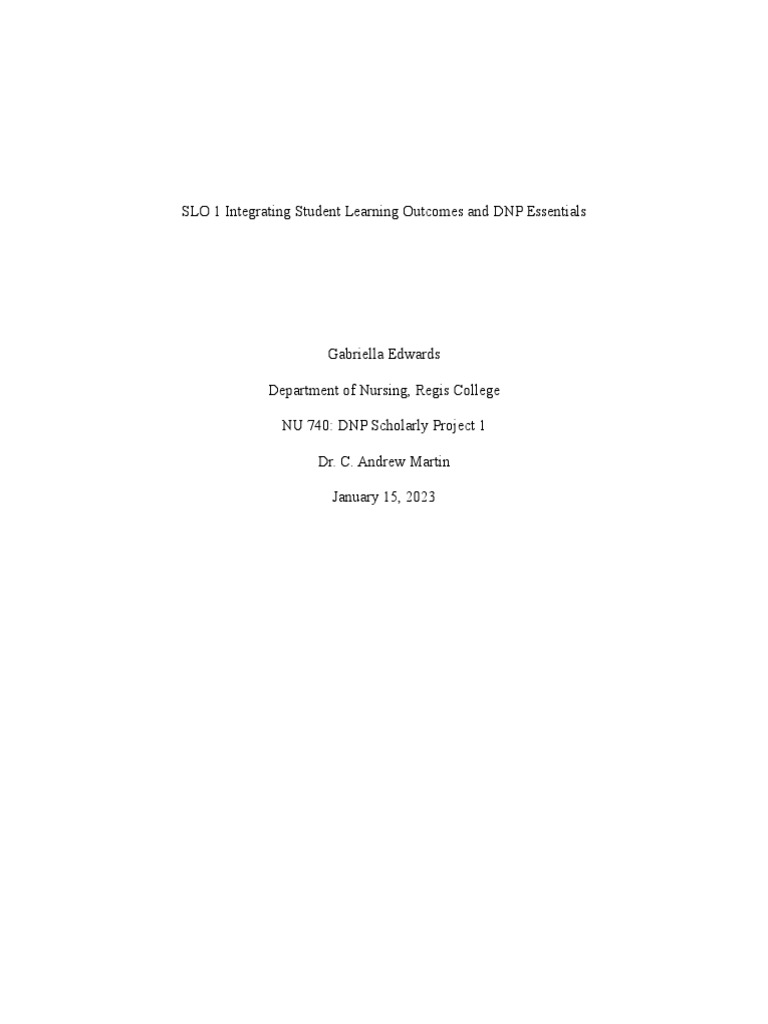 Slo - Integrating Student Learning Outcomes and DNP Essentials | PDF