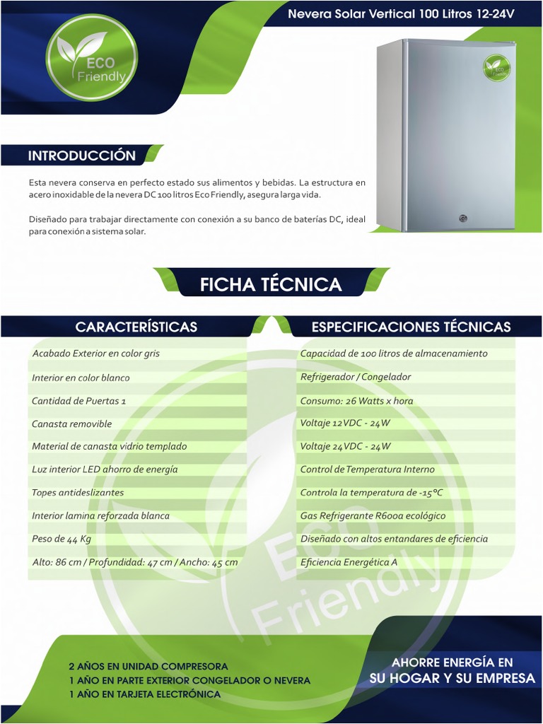 Ficha Tecnica Nevera 100 Litros Eco Friendly | PDF