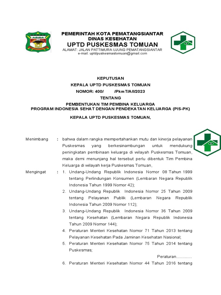 SK Tim Pembina Keluarga Pispk 2023 | PDF