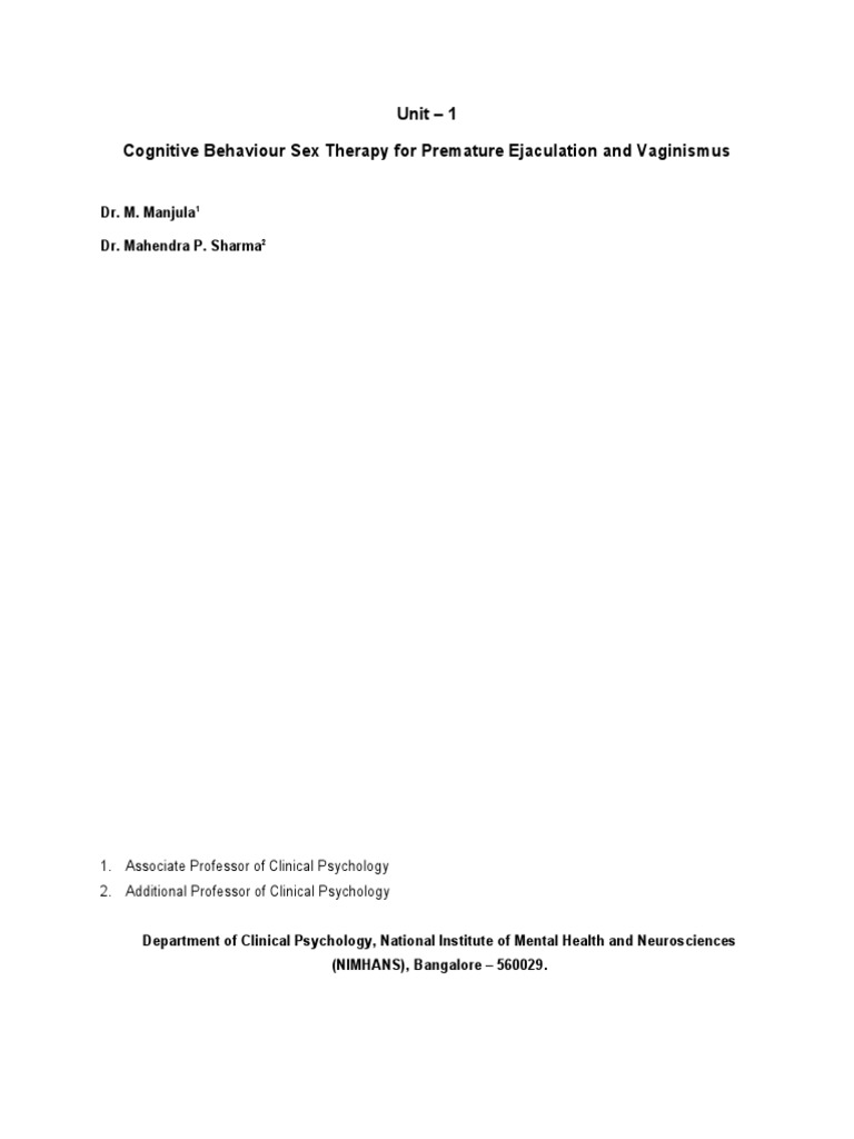 Cognitive Behaviour Sex Therapy Unit Pdf Sexual Dysfunction